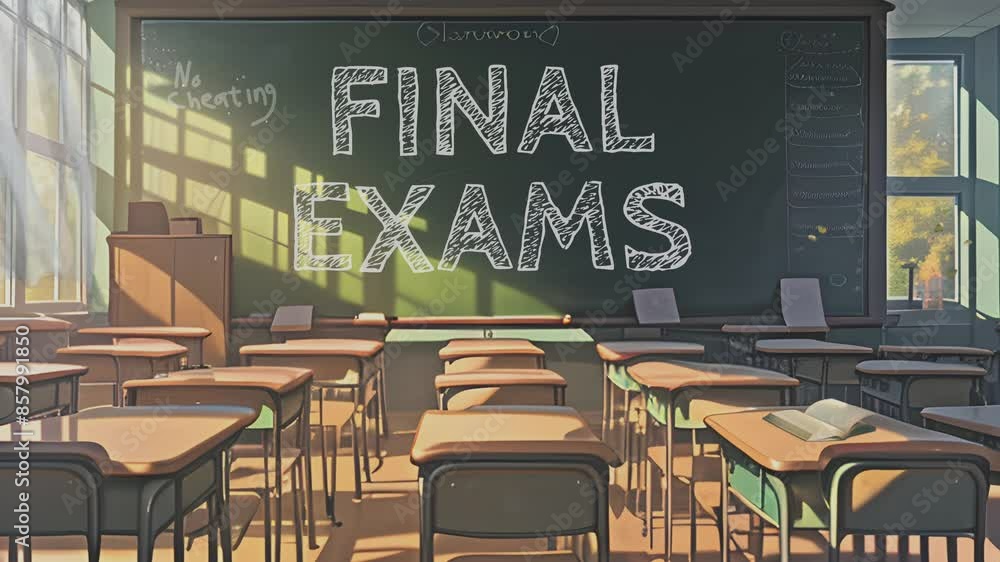 illustration of a classroom with a blackboard bearing the messages ...