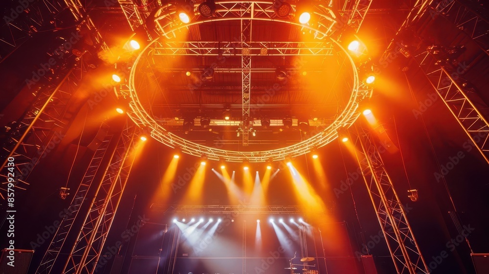 dynamic live music stage with circular lighting truss and rigging ...