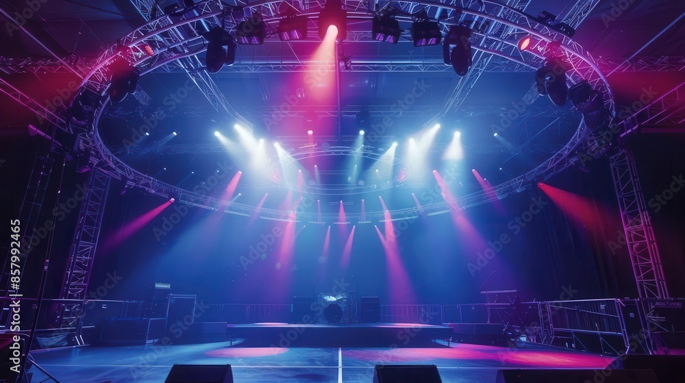 dynamic live music stage with circular lighting truss and rigging ...
