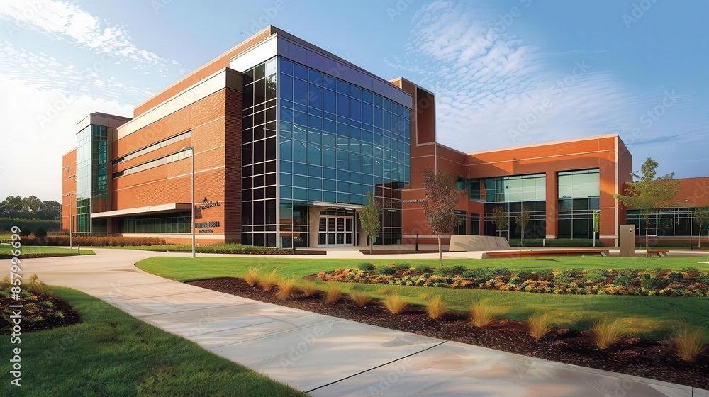 exterior view of modern medical building with sleek architecture ...