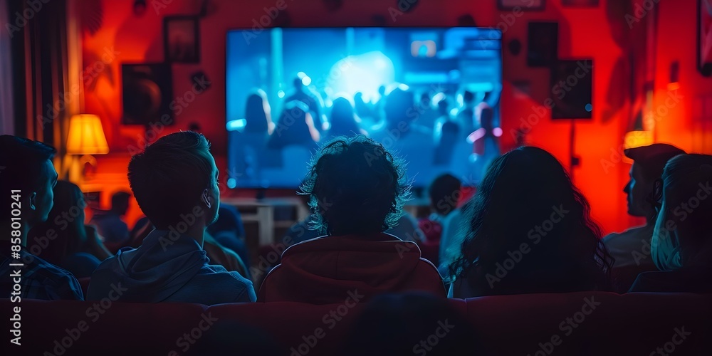 Audience in dark room watching TV influenced by propaganda and fake ...