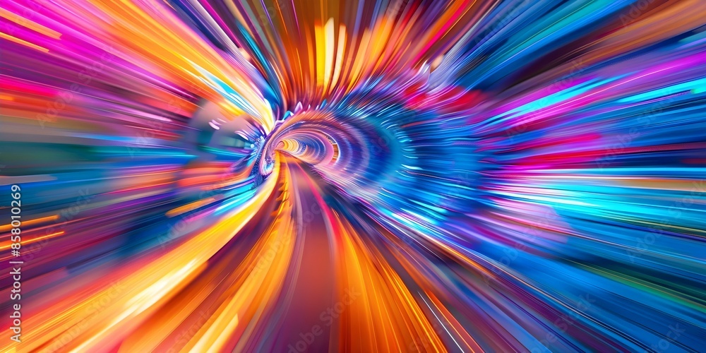 Vibrant streaks converging into central point in hyperspace warp effect ...