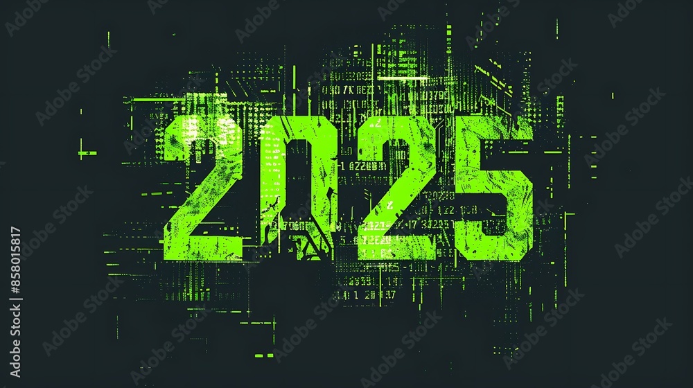 "2025" on an empty solid background with bright lime color, in a ...