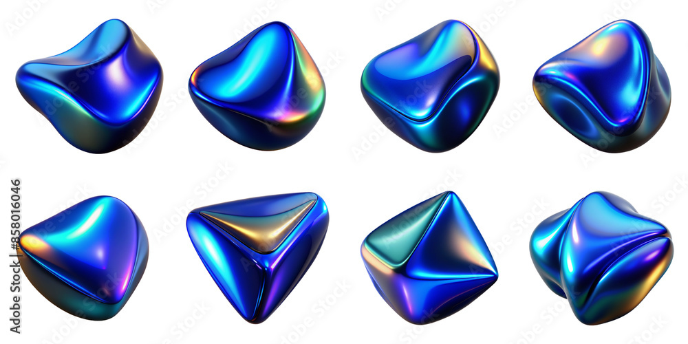 Blue 3D holographic glassy noise grain shape isolated transparent ...