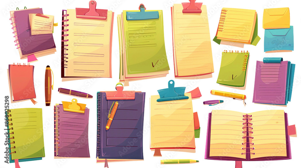 Colorful Cartoon Notepads and Planners Collection: Vector Designs of ...
