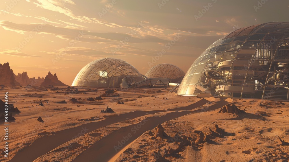futuristic bio-dome habitat on Mars simulating Earth-like conditions ...