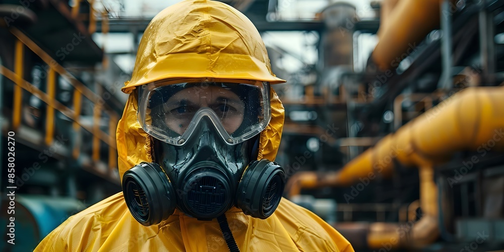 Worker in hazmat suit and helmet in an industrial environment - Image ...