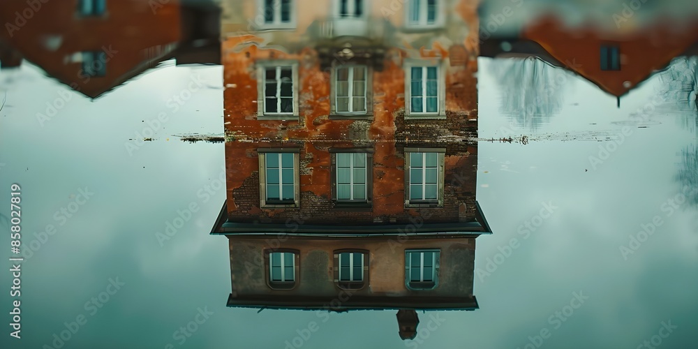 House Reflection in Water Upside-Down Illusion. Concept Illusion Photography, Water Reflection ...