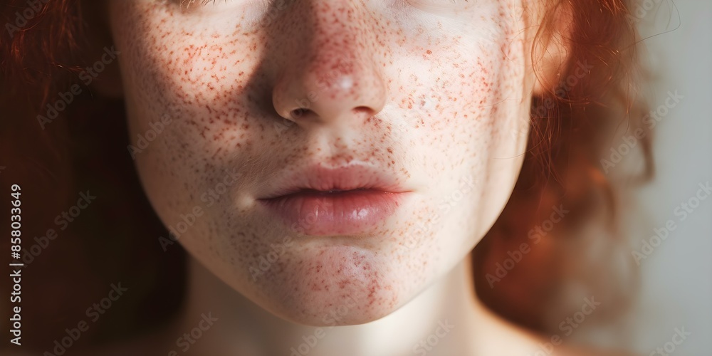 Woman with red facial rash from Lupus seeking treatment A closeup view ...