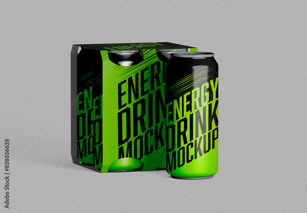 Energy Drink Can Pack Mockup Stock Template | Adobe Stock