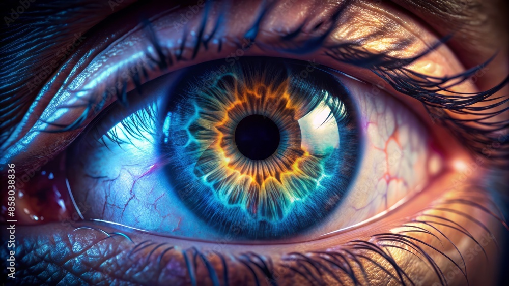 Illuminated microscope view of a human cornea with keratoconus, showing ...