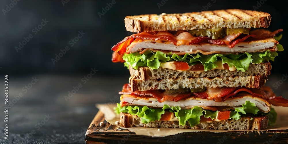 Triple Decker Club Sandwich with Layers of Turkey, Bacon, Lettuce ...