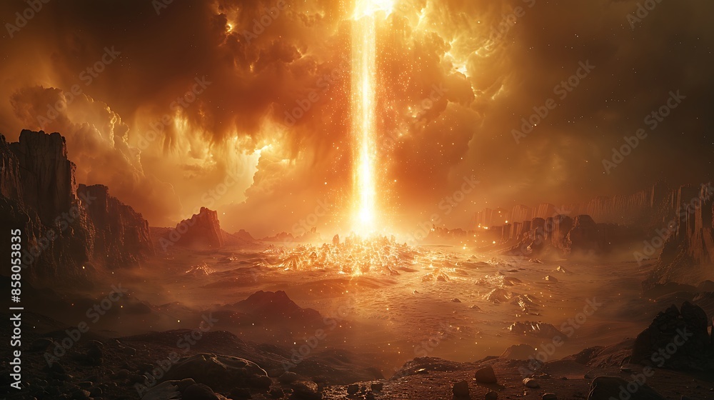 The pillar of fire guiding the Israelites by night, casting a warm ...