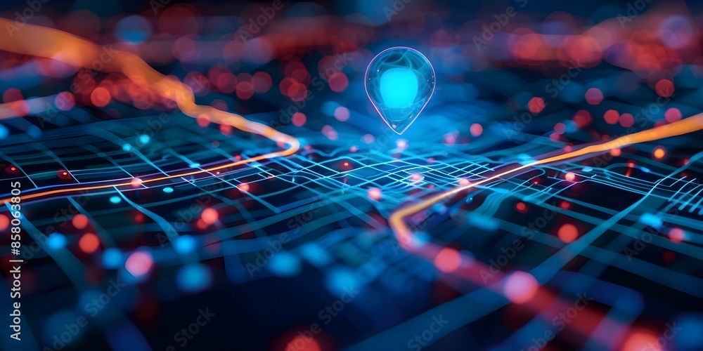 Digital map overlaying satellite image with pin locations on interface ...