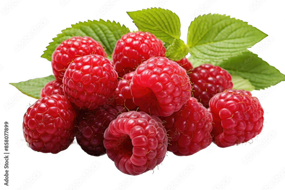 Red respberry with leaves fresh fruit transparent background cutout PNG ...