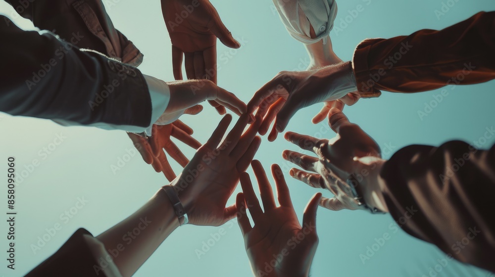 People of different races and ethnicities joining their hands together ...