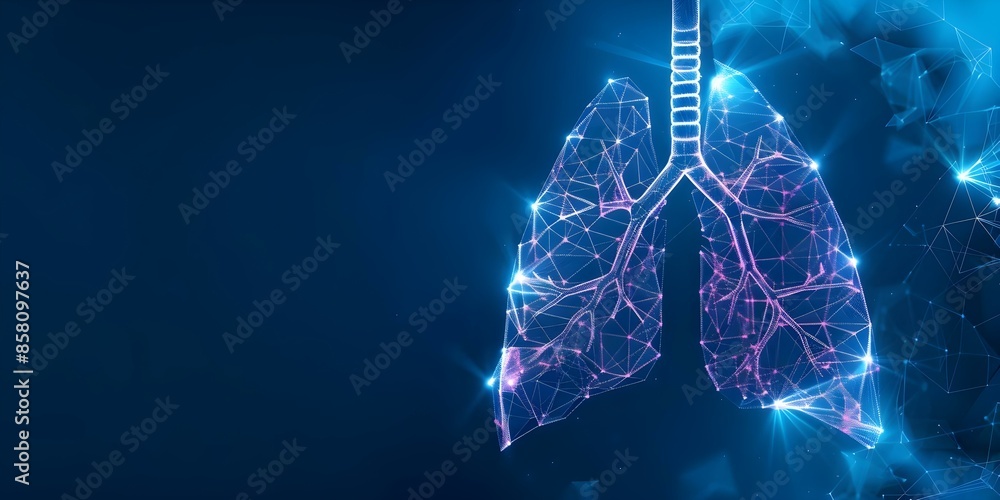 Low poly wireframe lung on dark blue background representing medical ...