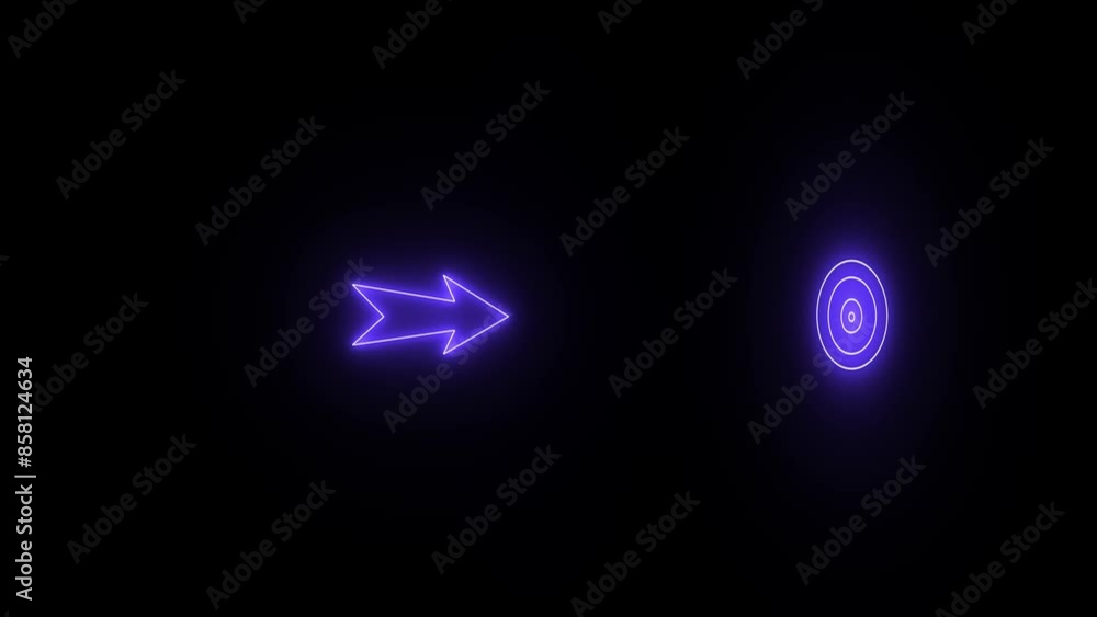 Bow arrows fly over target animation. Neon target target with arrow on ...