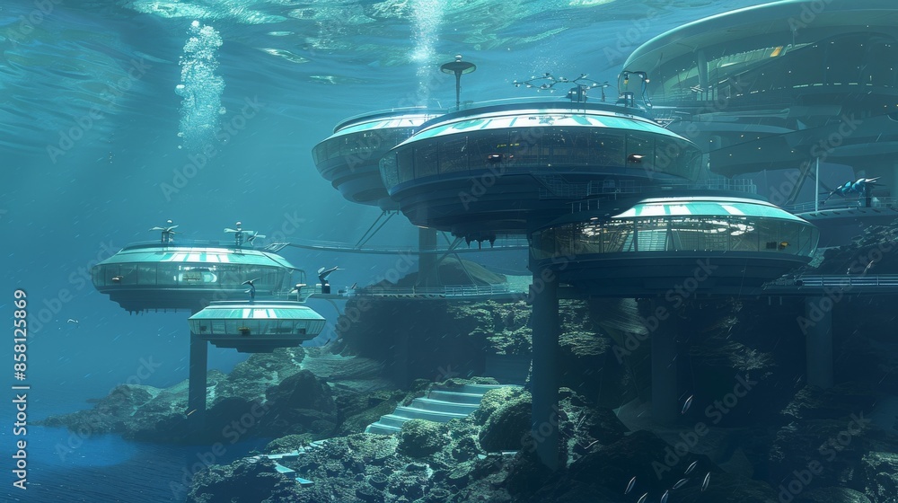 futuristic underwater research station nestled on the ocean floor ...