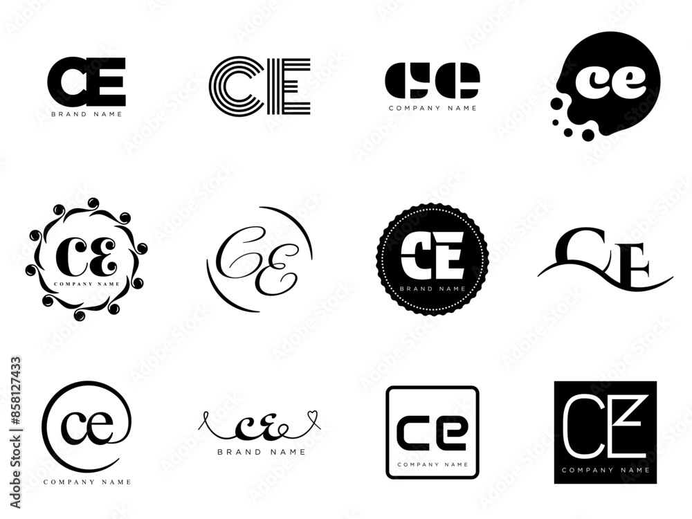 CE logo company template. Letter c and e logotype. Set different ...