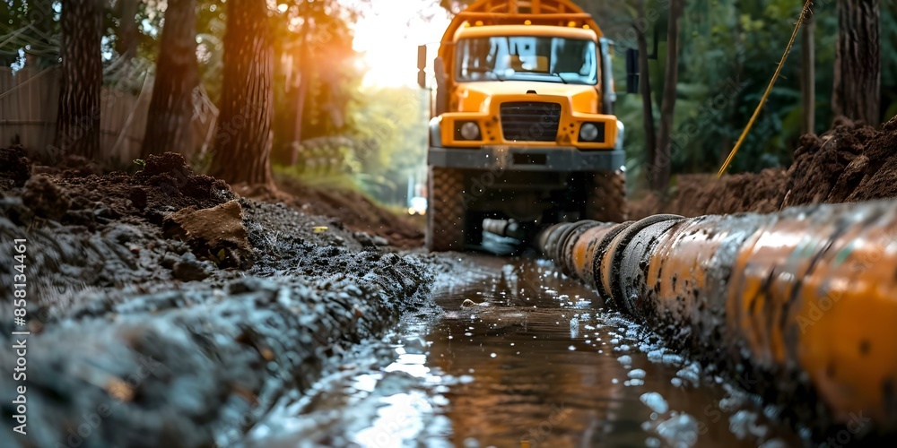 Septic truck emptying waste into drainage system using a large pipe ...