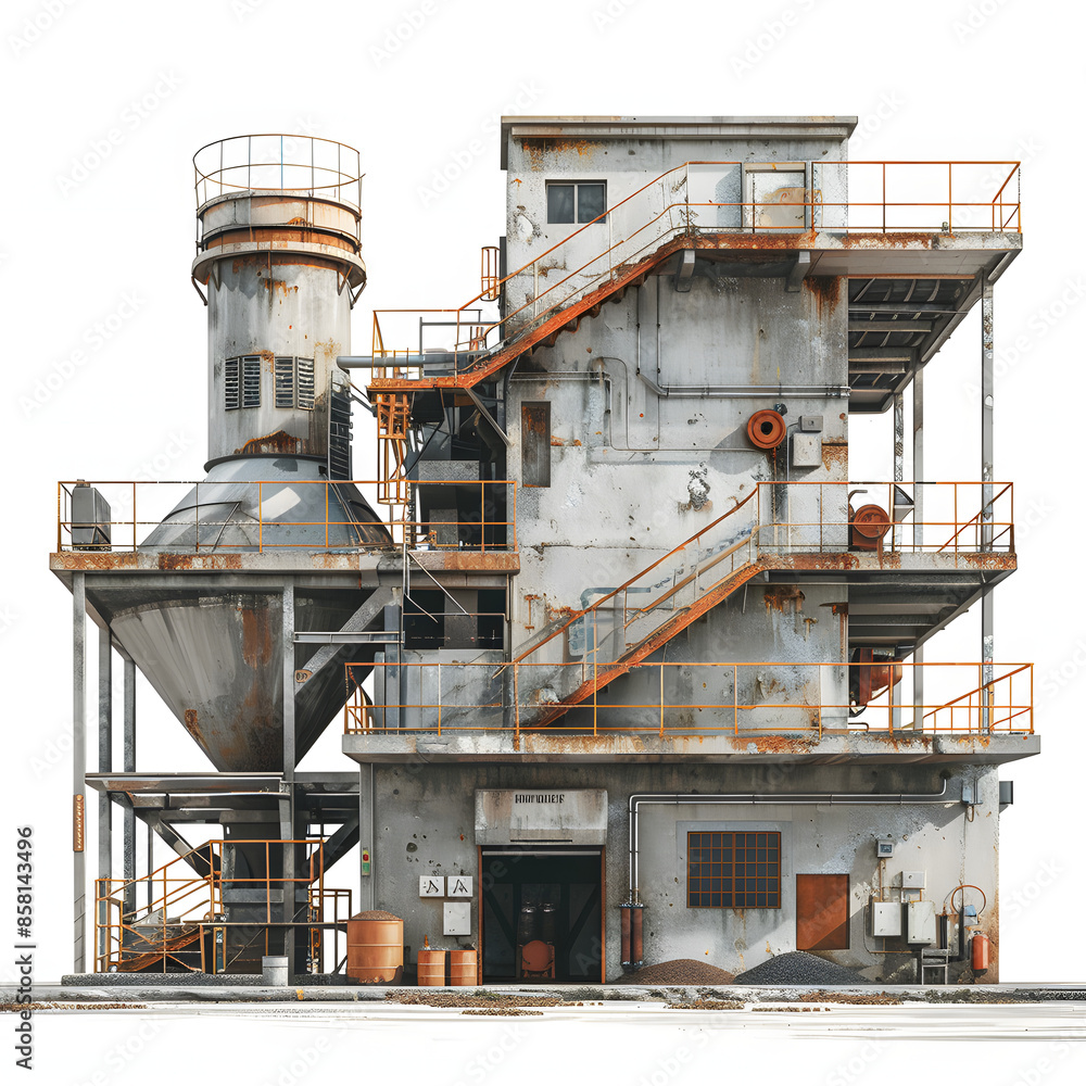 concrete production factory with reinforced concrete elements and raw ...