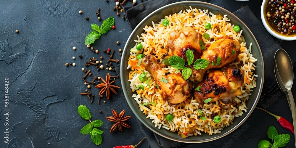 Traditional Hyderabadi Chicken Biryani with Basmati Rice and Mint ...