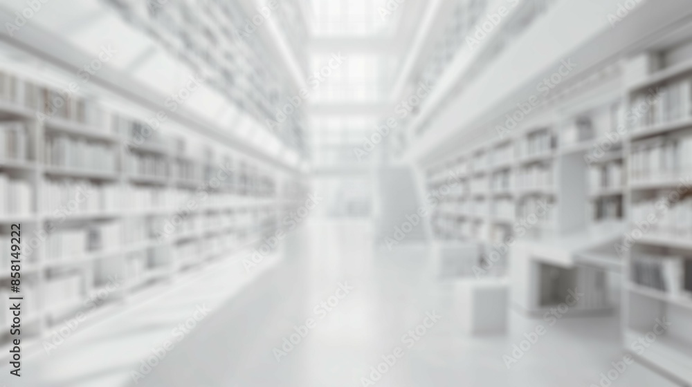 Blur background of public clean library with white minimal furniture ...