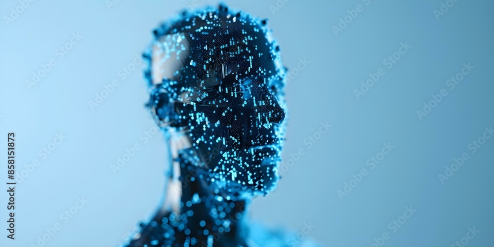 Virtual 3D man made of glowing blue polygons for online business ...