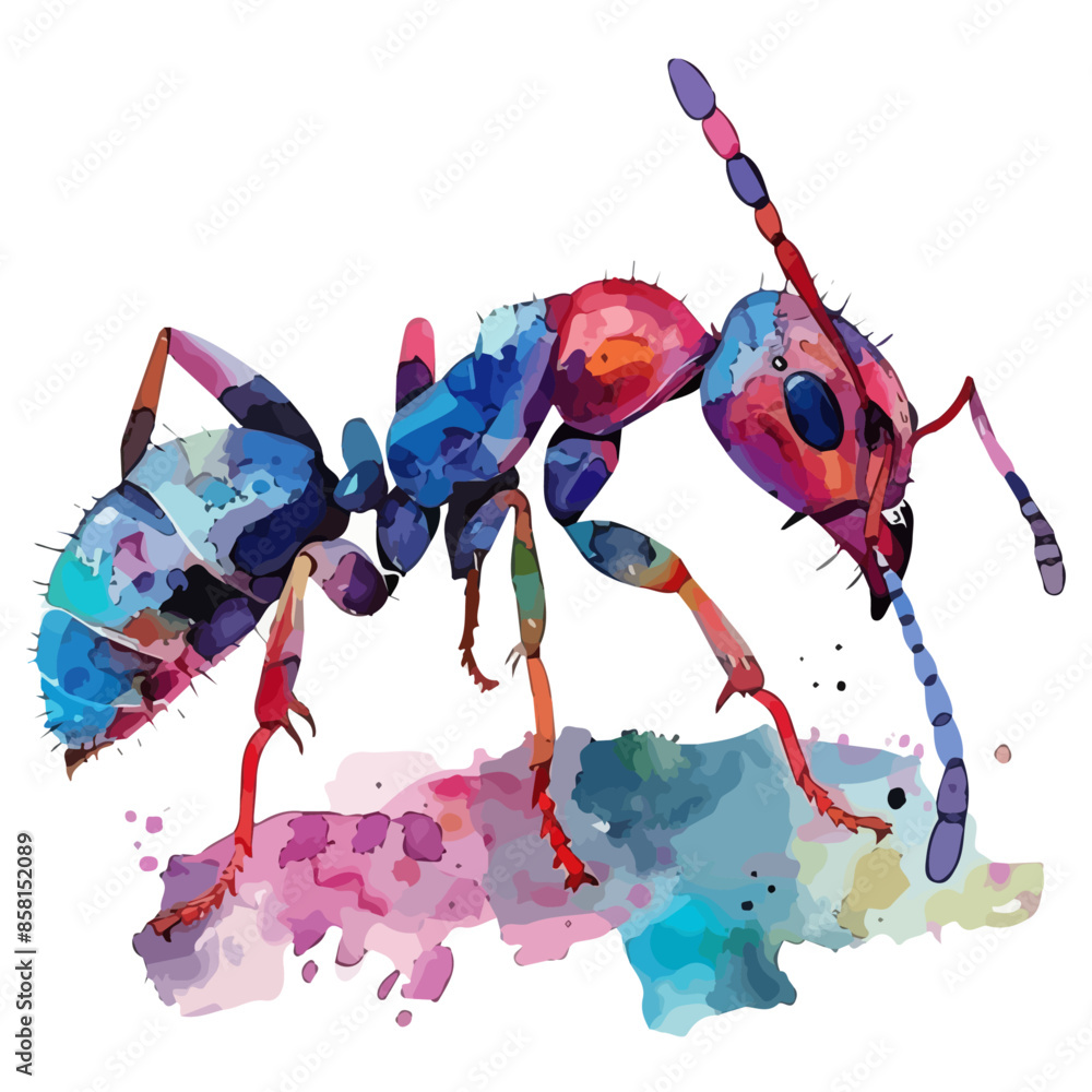 Watercolor vector of a ant, isolated on a white background, design art ...