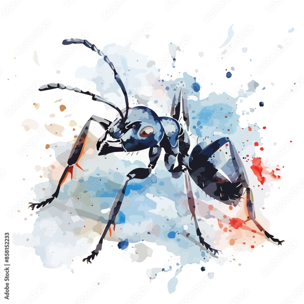 Watercolor painting of a ant, isolated on a white background, ant ...