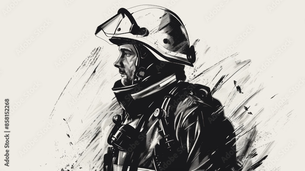 Vector illustration line sketch drawing of firefighter Stock ...