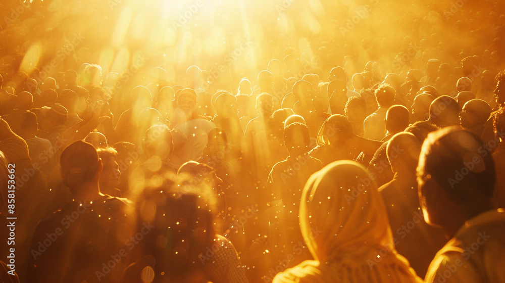 Background with a crowd of people with a light shining over them. Can ...