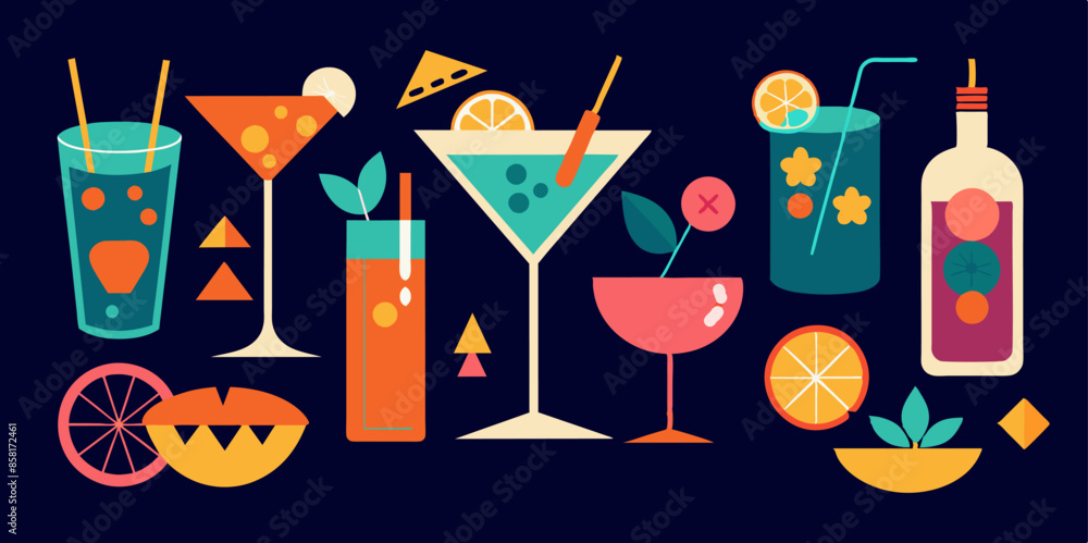 There are many types of cocktails in this illustration. This ...