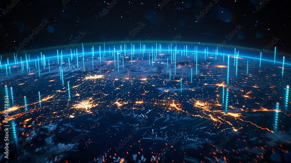 A stunning depiction of the Earth in space, lit up by cities and ...