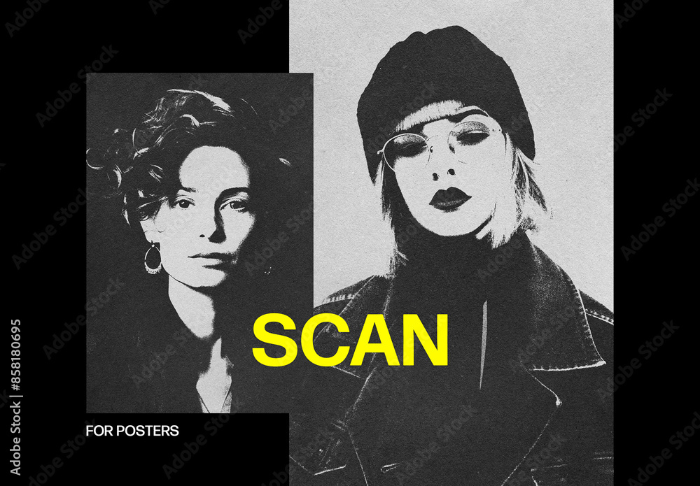 Retro Scan Poster Photo Effect Mockup Stock Template | Adobe Stock