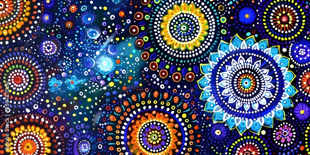 Indigenous Australian artwork depicting dreamtime story through dot ...