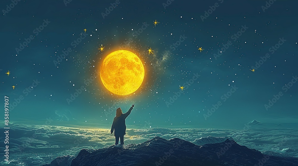 An inspiring, motivational illustration of a person reaching for the ...