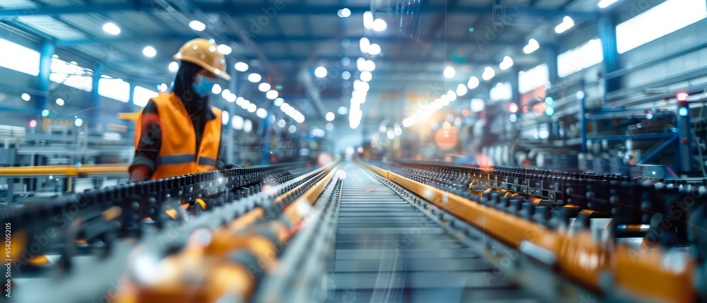 Machinery and equipment hum in an industrial factory, where technology ...