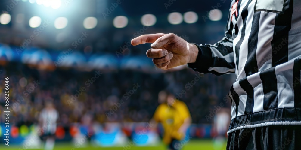 Soccer referee hand displays; video assistant referee aids in referee ...