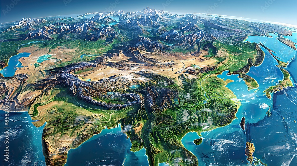 High-resolution map of South Asia, showing detailed topography, oceans ...