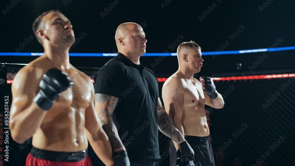 Kickboxing Referee Announcing the Winner of an Intense Fight Between ...