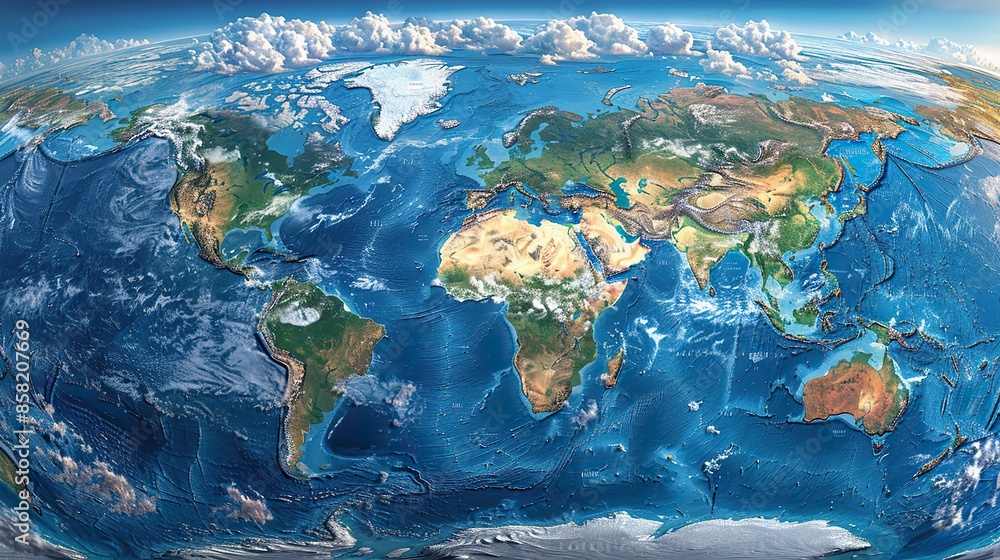 ภาพประกอบสต็อก High-resolution physical world map with flattened land ...