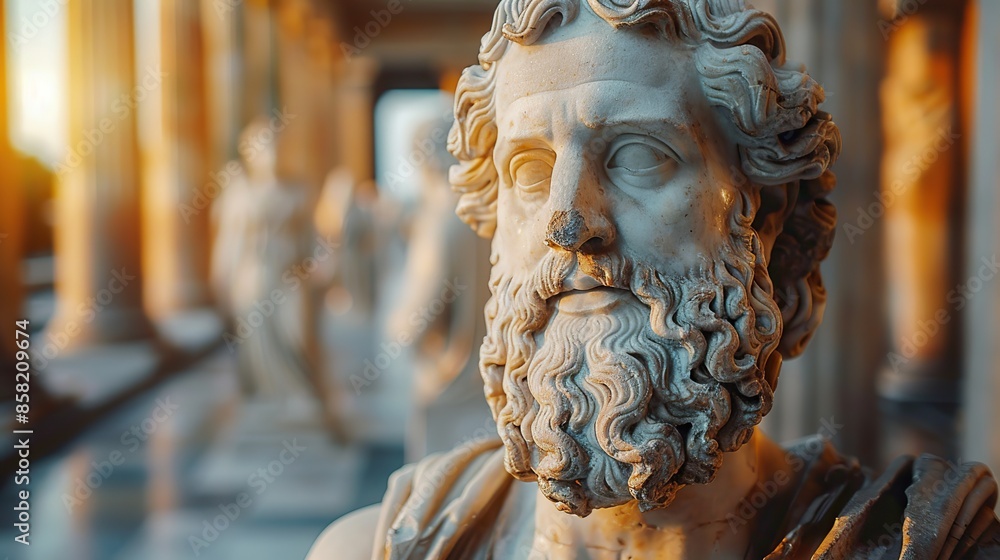 Blurred background of ancient Greek philosopher statues and their ...