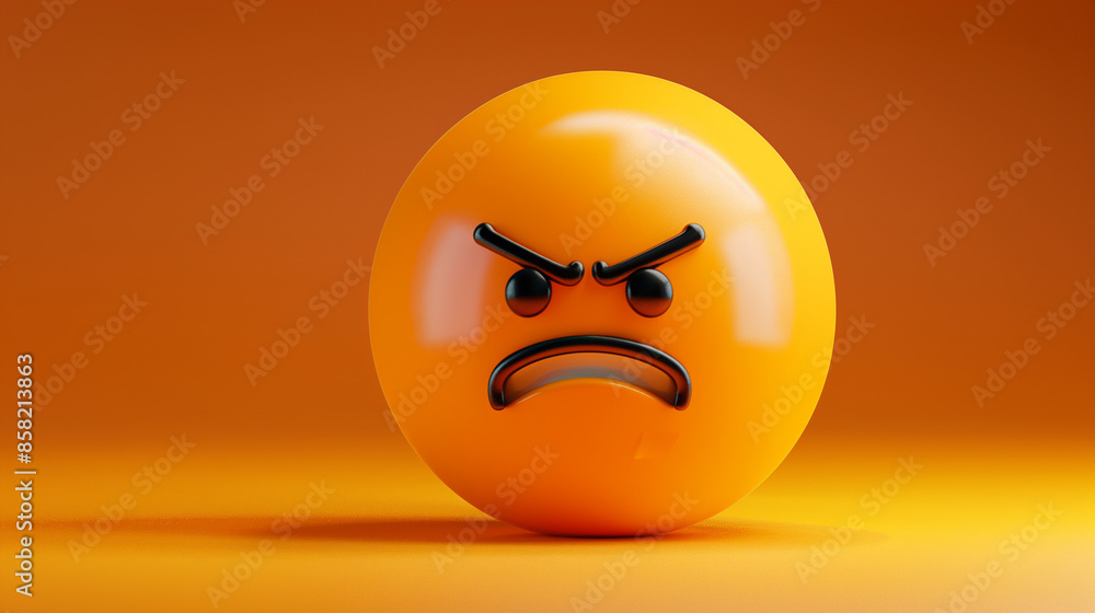 Round 3d red angry emoji face on a red background. High-resolution ...