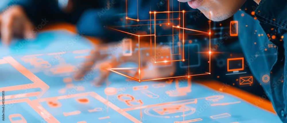 people in offices using computers, designed in a flat style ...