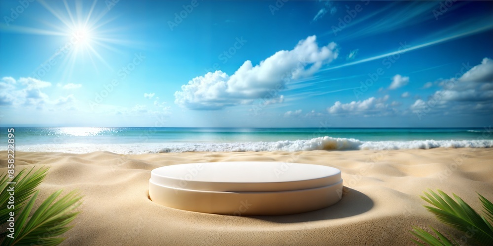 Beach podium summer background sand product 3D sea display platform ...