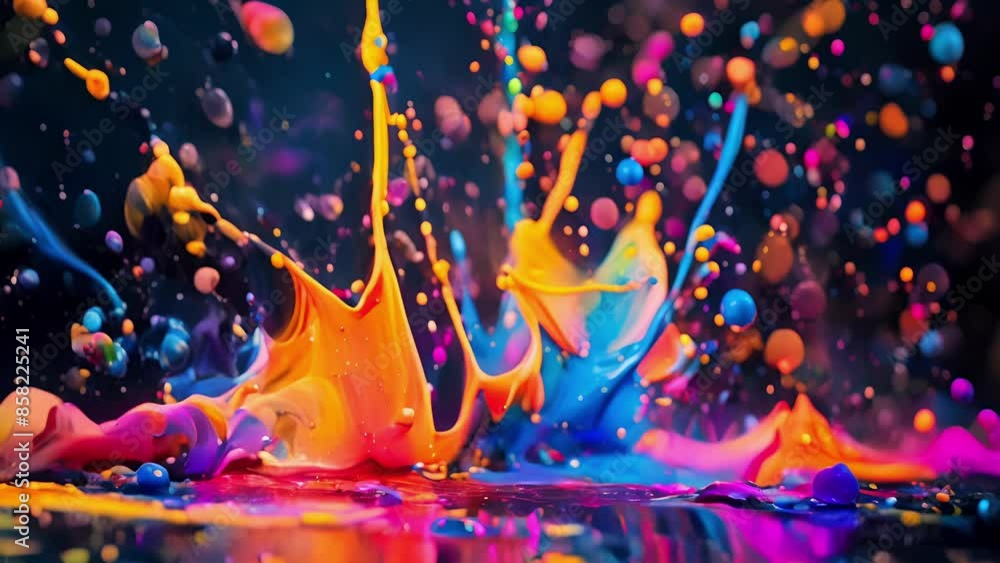 The luminescent paint splatter drips and oozes in a moltenlike form ...