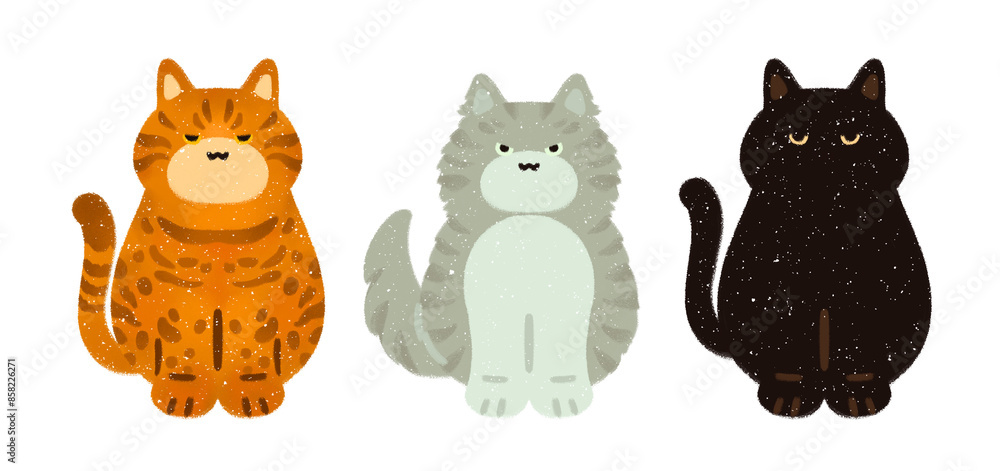 trendy simple cartoonish fluffy cat kitten kitty characters cute animal ...