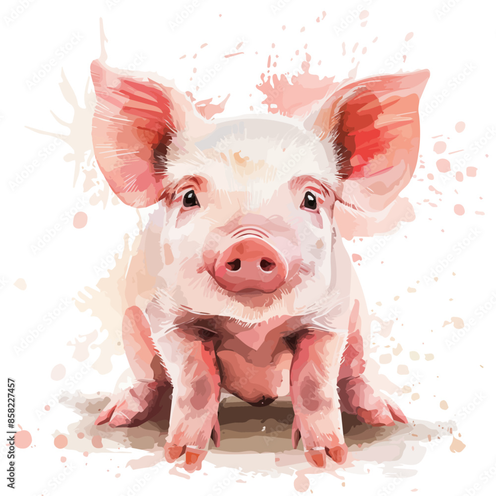 Watercolor drawing clipart of a baby pig, isolated on a white ...